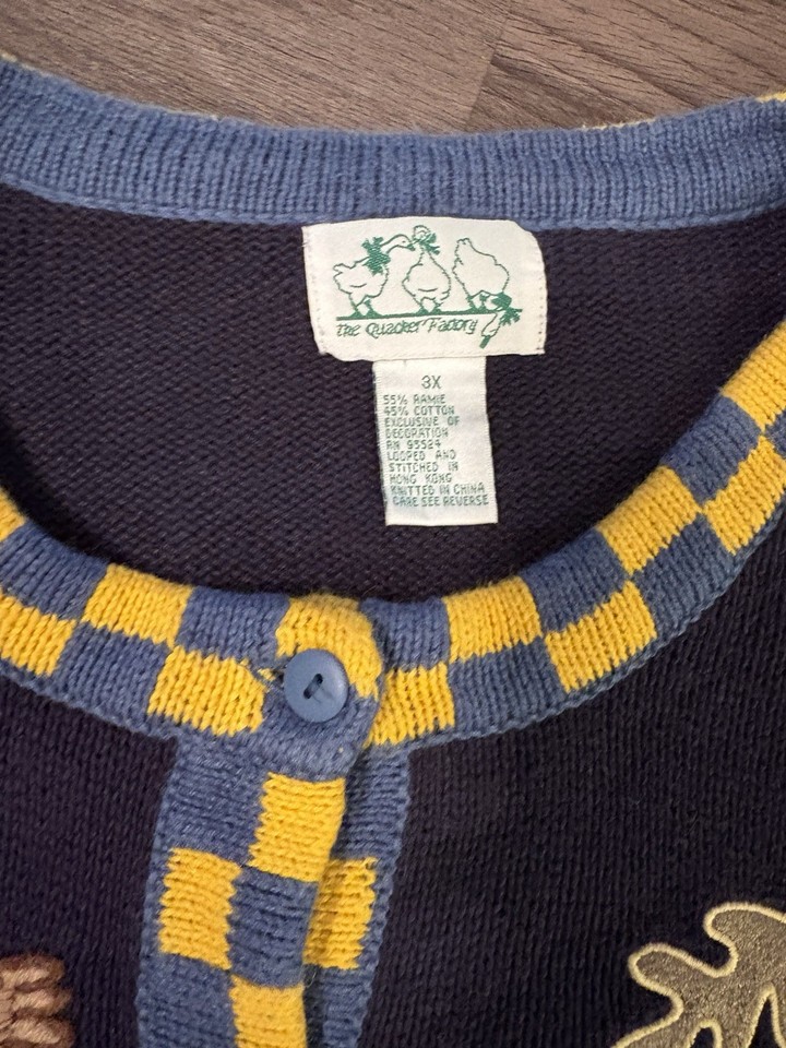 Quacker Factory Navy Blue Fall Scarecrow turkey cardigan sweater Women ...