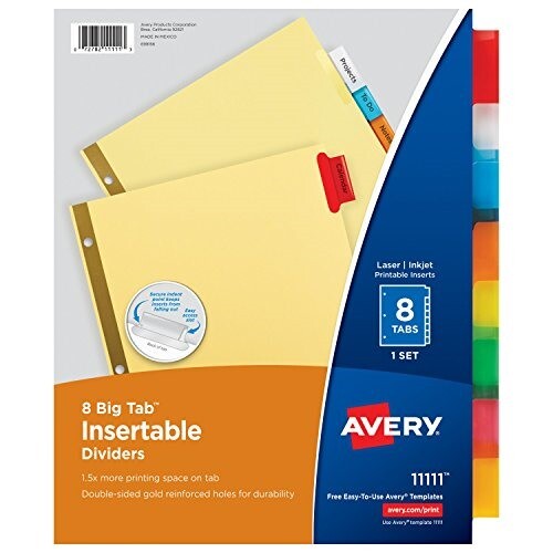 Dividers Big Tab Insertable Dividers, Buff Paper, 8 Multicolor Tabs, 1 ...
