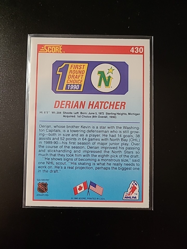 1990-91 Score #430 Derian Hatcher rookie hockey card | eBay