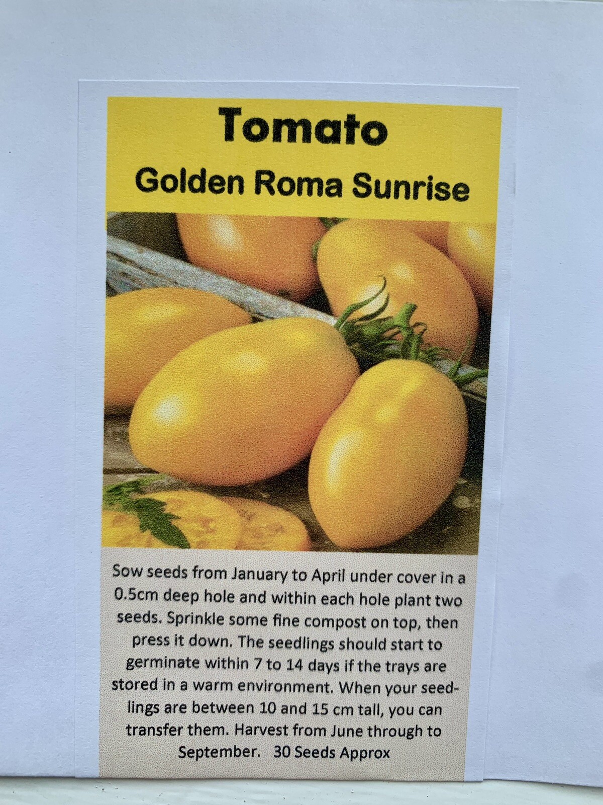 30 x GOLDEN ROMA SUNRISE TOMATO - NEXT DAY DISPATCH - Pictorial packet ...