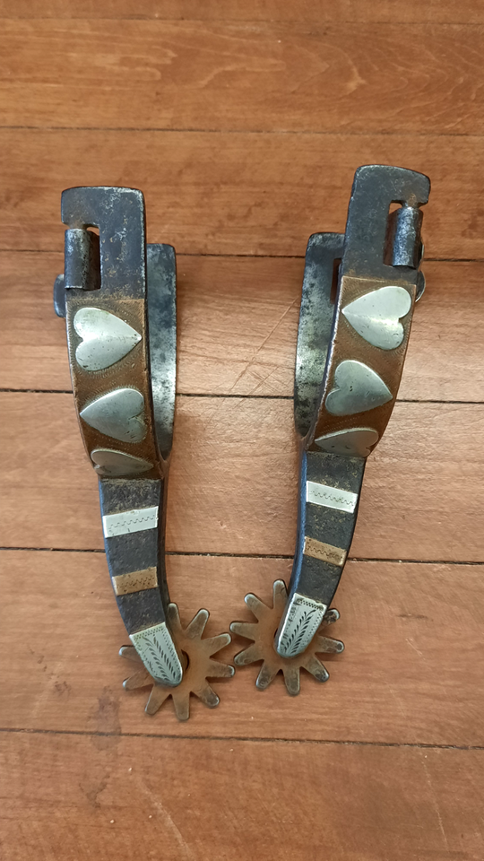Original Unmarked KELLY BROS F.R. EAGLE BUTTE SPURS 4 Heart Engraved ...