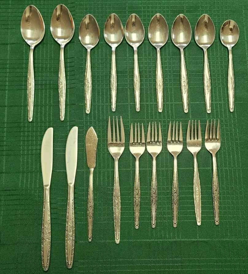 Lot of 18 Vintage Interpur Stainless Steel Single Rose Pattern Flatware ...