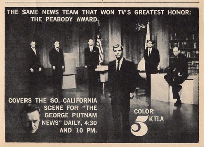 1966 KTLA NEWS AD~GEORGE PUTNAM~HUGH BRANDAGE~HAL FISHMAN~DICK ENBERG ...