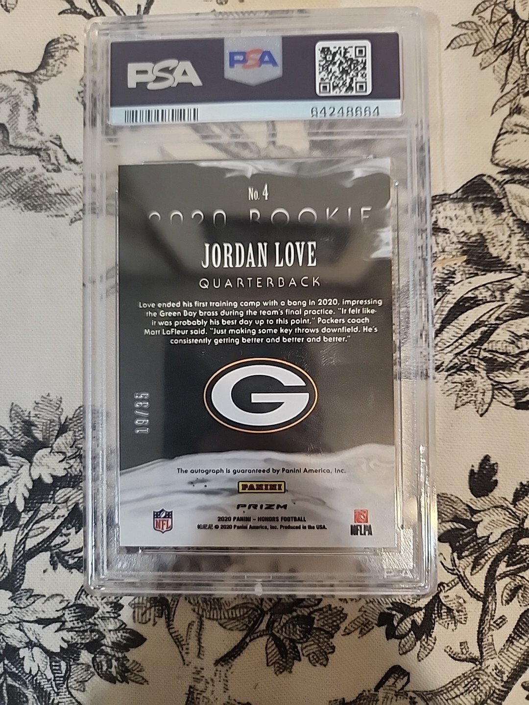 Jordan Love Panini Honors 2020 Rookie Signatures Green Auto /35 PSA 10 ...