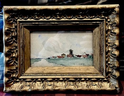 Castle Keith 1910 Watercolor Landscape Windmill Village Painting Framed ...