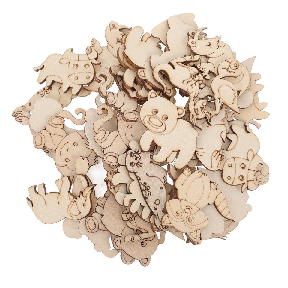 50 Pcs Animals Shaped Wood Embellishments Animal-shaped Ornaments ...
