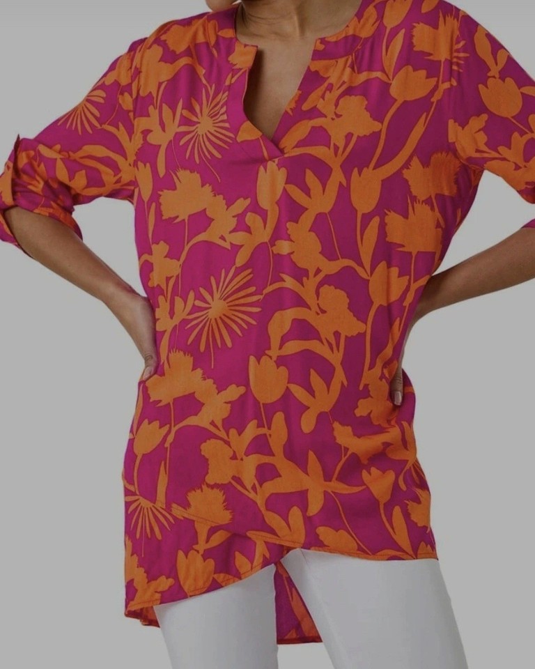 Roman.Fuchsia Floral Orange & Pink wrap hem tunic top.sz 18 | eBay UK