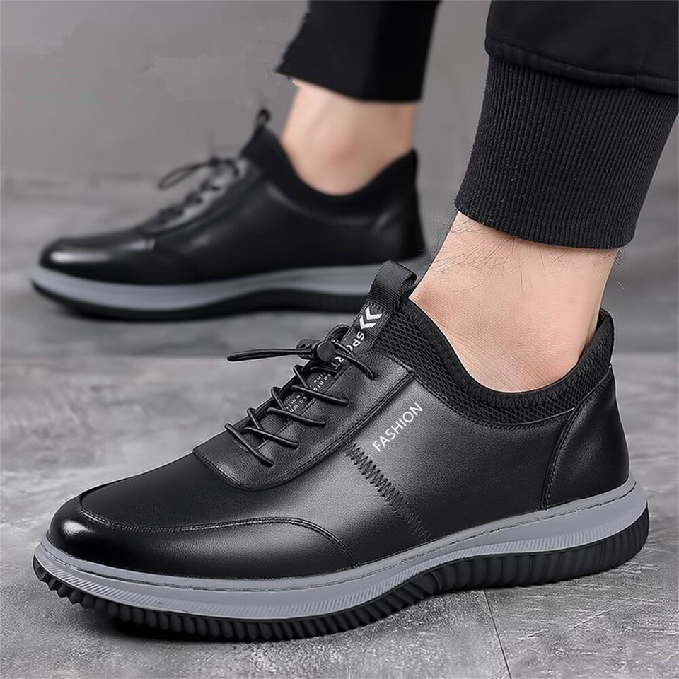 Fashion Men Shoes Leather Sneakers Mens Shoes Casual Lace Up Black | eBay