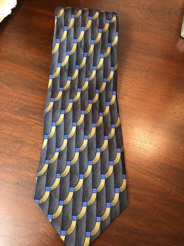 Louis Roth Mens Silk Tie Hand Made Gray Blue Beige Geometric Print ...