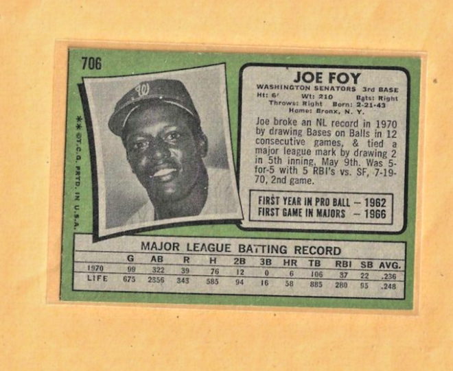 1971 TOPPS #706 JOE FOY NM NM NICE CENTERING HIGH NUMBER SHORT PRINT | eBay
