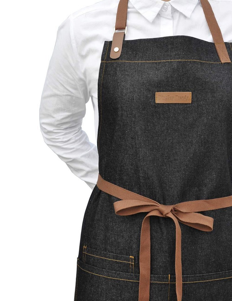 Kitchen Cooking Apron With 3 Pockets For Men Women Professional Black ...