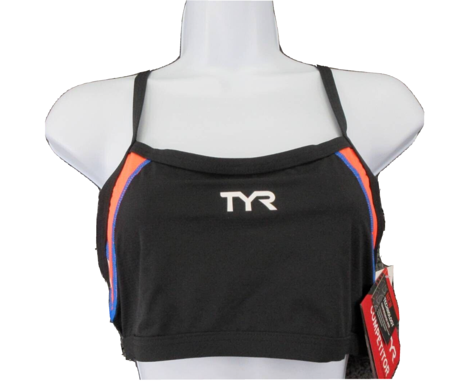 TYR Competitor Sports Bra, Women's Size S, Black/Coral/Blue NEW MSRP ...