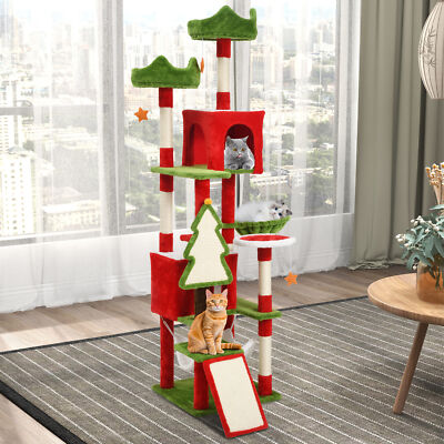 74 in large Christmas cat crawl cat nest cat tree Christmas decorated ...