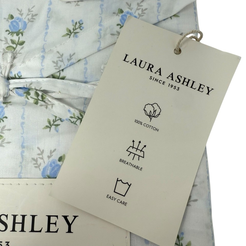 Laura Ashley Twin Cotton Percale Sheet Set Blue Sweet Buds Cottagecore ...