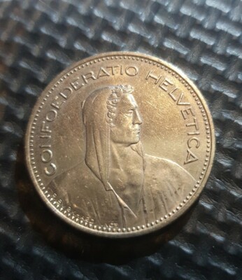 1968 CU alloy Coin - Switzerland - 5 Swiss Francs - 5 FR - Helvetica ...