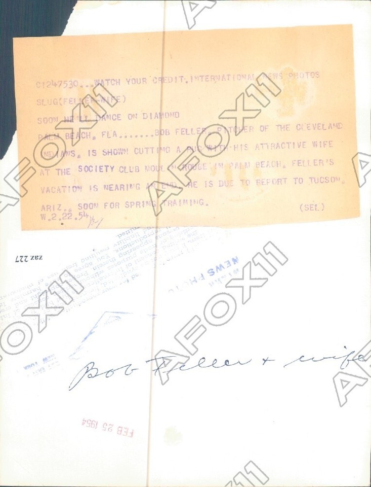 1954 Bob Feller Cleveland Indian Pitcher With Wife Press Photo | eBay