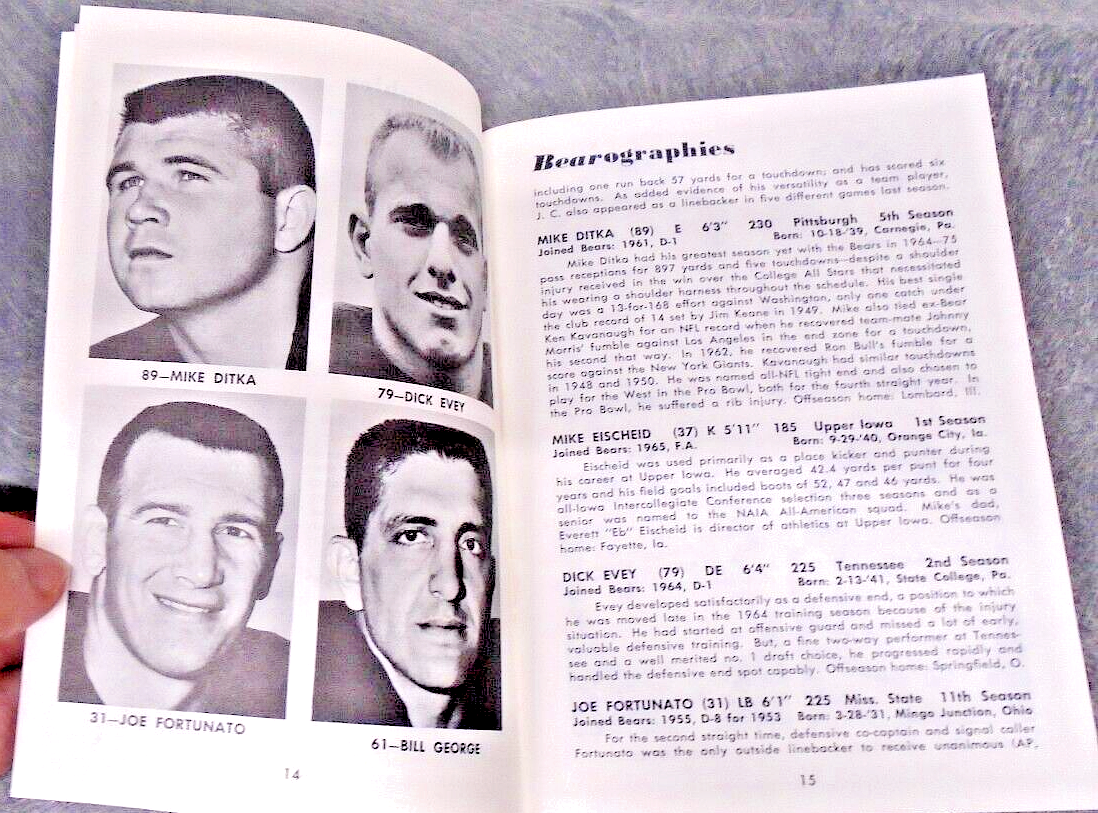 1965 NFL FOOTBALL MEDIA GUIDE CHICAGO BEARS VERY RARE AND COOL AND IN ...
