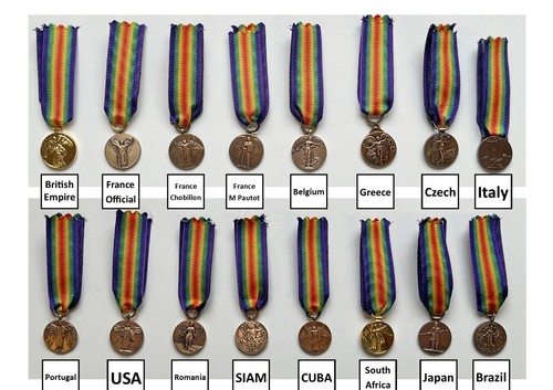 REPRODUCTION WW1 16 Inter-Allied Country USA Victory Medals MINIATURE ...