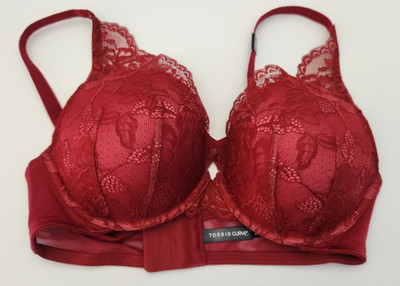 Torrid Curve 38D Push Up Plunge Red Lace Corset Lace Overlay Underwire ...