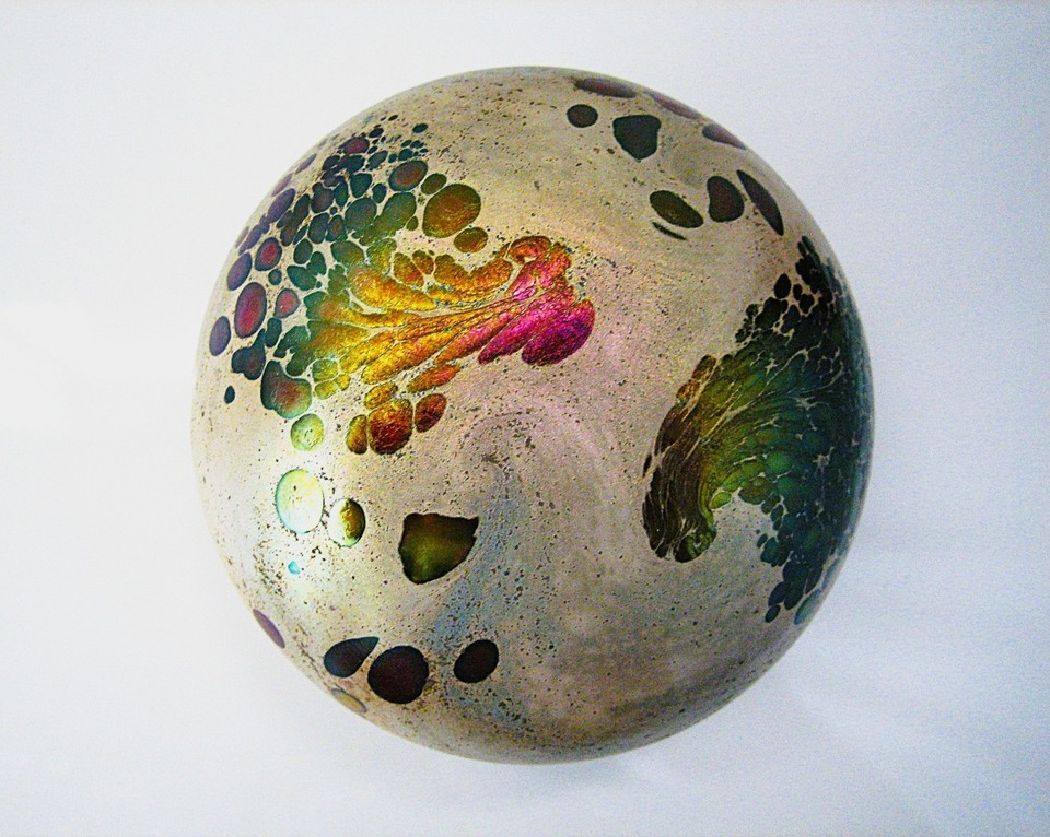 AARON SLATER SIGNED STUDIO ART GLASS IRIDESCENT PAPERWEIGHT - CA: EARLY ...