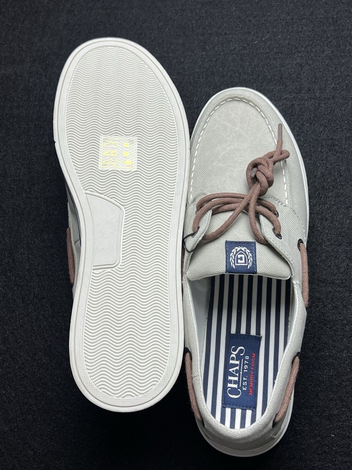 Chaps Beige Brown Canvas Lace Up Boat Shoes Men's Casual Memory Foam | eBay