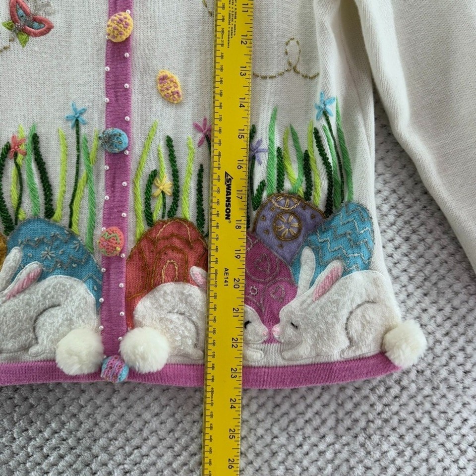 Jack B Quick Cardigan Womens L Cream Pink Eastern Bunny Novelty 3D ...