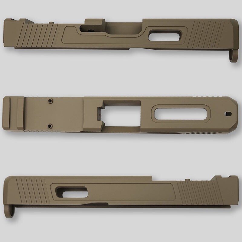 G19 SLIDE GEN 1-3, FDE CERAKOTE, RMR CUT, SIDE CUTS, SERRATIONS, GLOCK ...