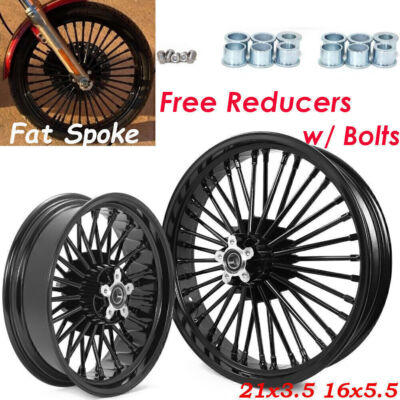 21x3.5 16x5.5 Fat Spoke Wheels Rims Hubs Set for Harley Dyna Wide Glide ...
