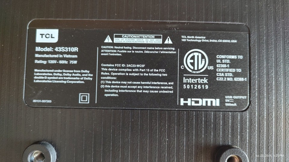 43s310r Parts TCL 1080P Smart Roku Tv And Remote | eBay