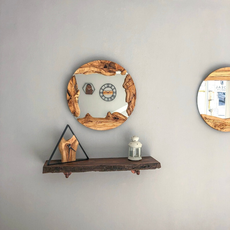 Wood Round Mirror, Live Edge Wood Wall Mirror, Wood Frame Mirror Wall ...