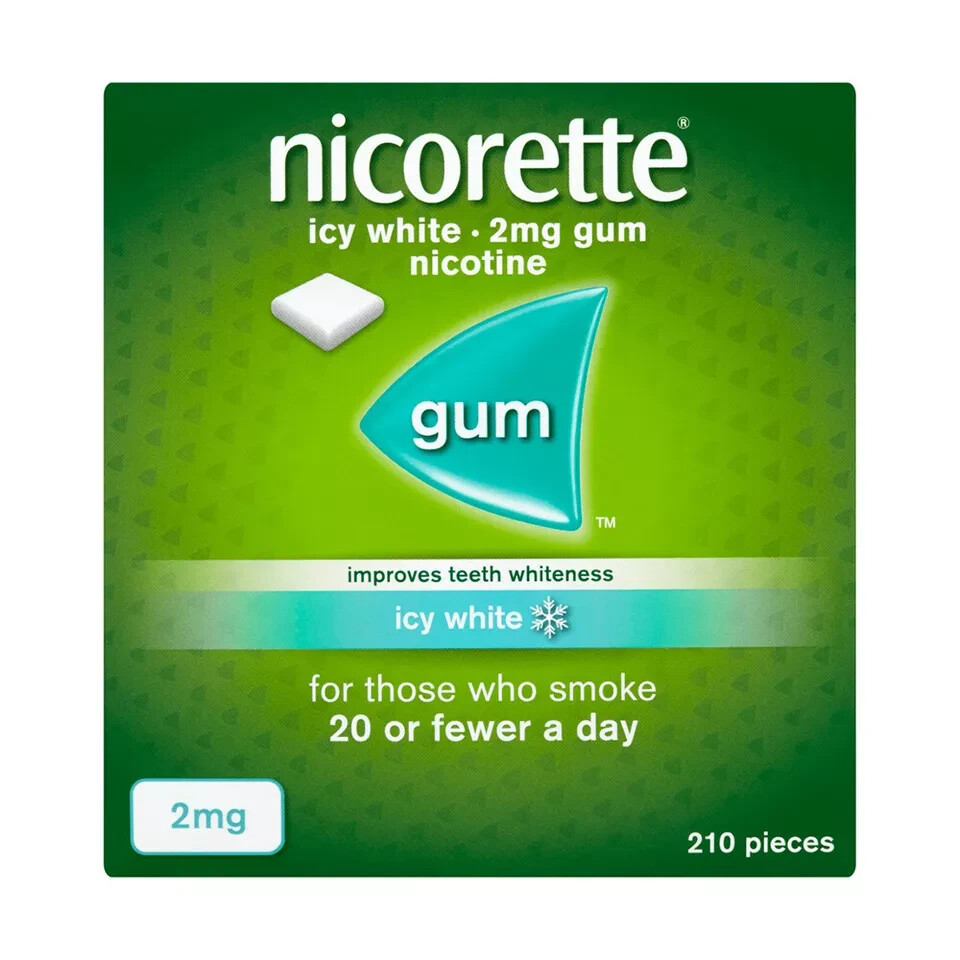 Nicorette 2mg Icy White Gum 210 Pieces Nicotine Replacement for Smoking ...