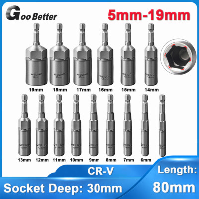 Extra Deep Hex Nut Driver Bit Socket Impact Drill Bits 1/4" Hex Shank ...