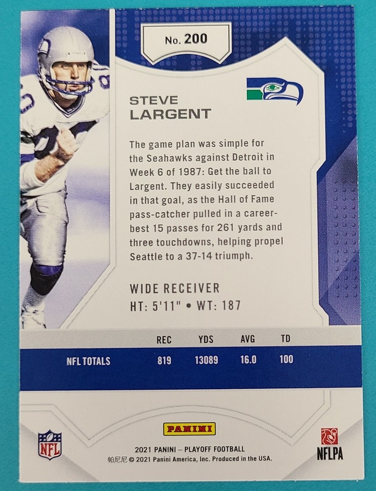 2021 Panini Playoff #200 Steve Largent Seattle Seahawks FOOTBALL Card ...