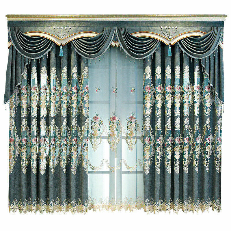 European Chenille Embroidery Curtain Fabric Window Treatment Semi ...