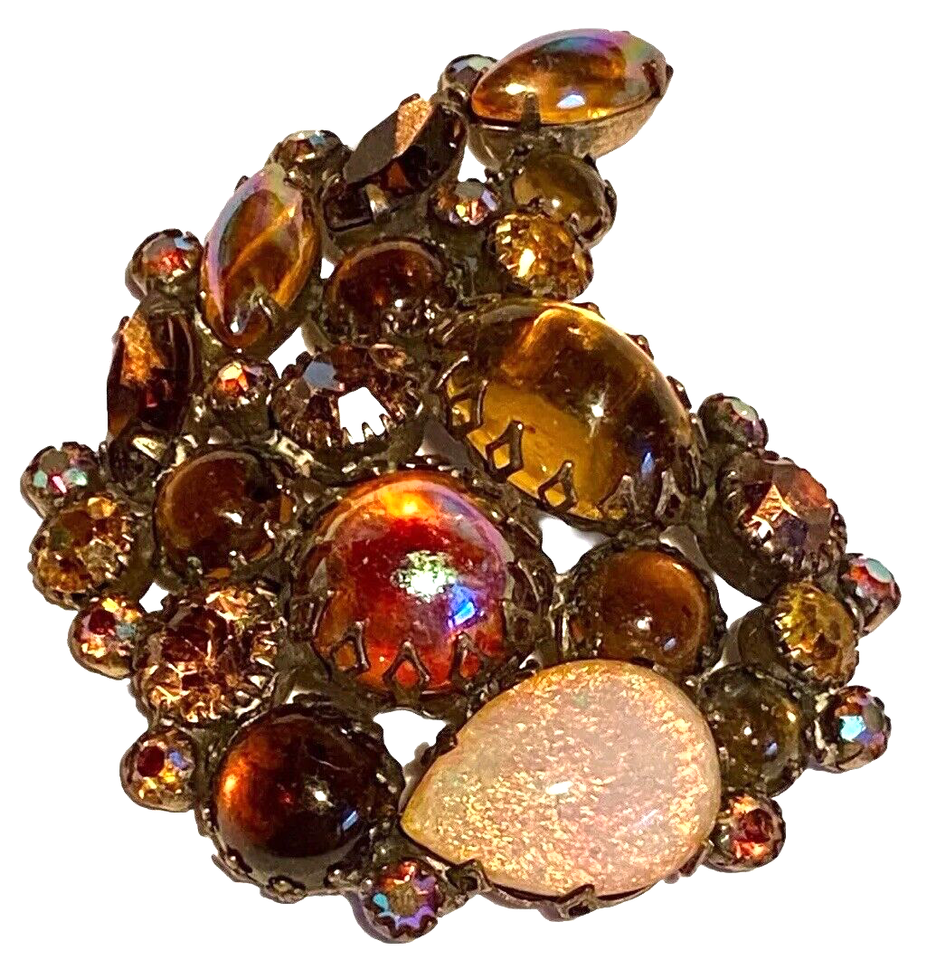 KRAMER VINTAGE GOLD TONE FACETED MULTI COLOR BEADED BROOCH PIN | eBay