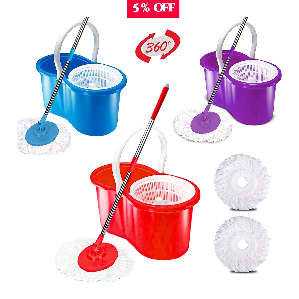 360° FLOOR MAGIC SPIN MOP BUCKET SET MICROFIBER ROTATING DRY 2 HEADS | eBay