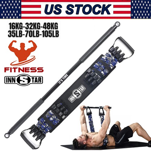 Innstar Blue Bench Press Resistance Band Push up with Fitness Bar Home ...