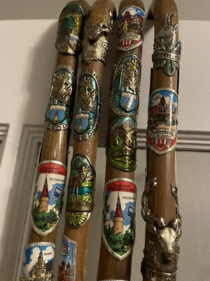 4 German Wanderstock Hiking Stick Walking Cane Medals Badges Travel ...