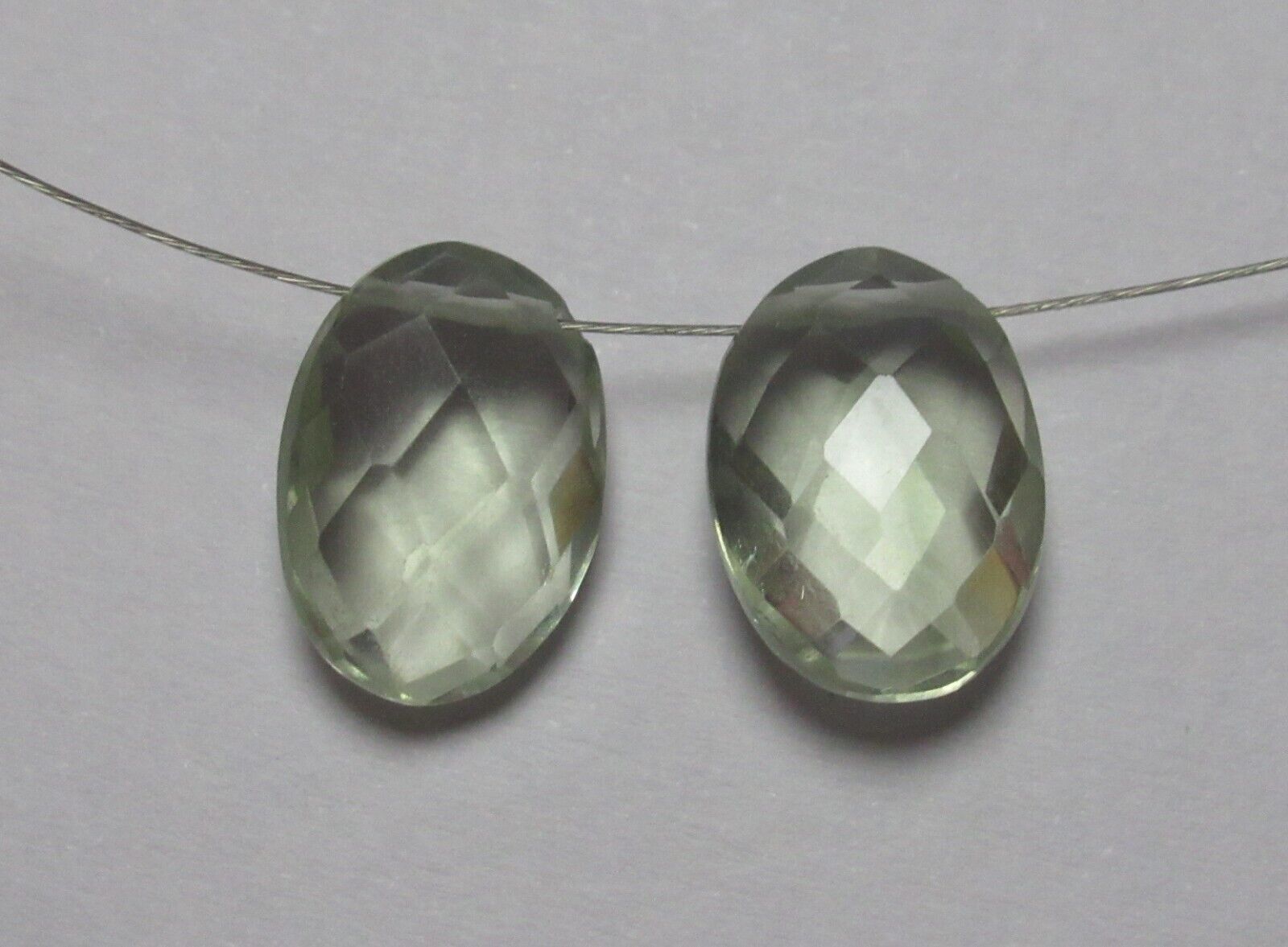 Green Amethyst Checker Cut Briolette Oval Drilled 2 Pcs 9.75 ct ...