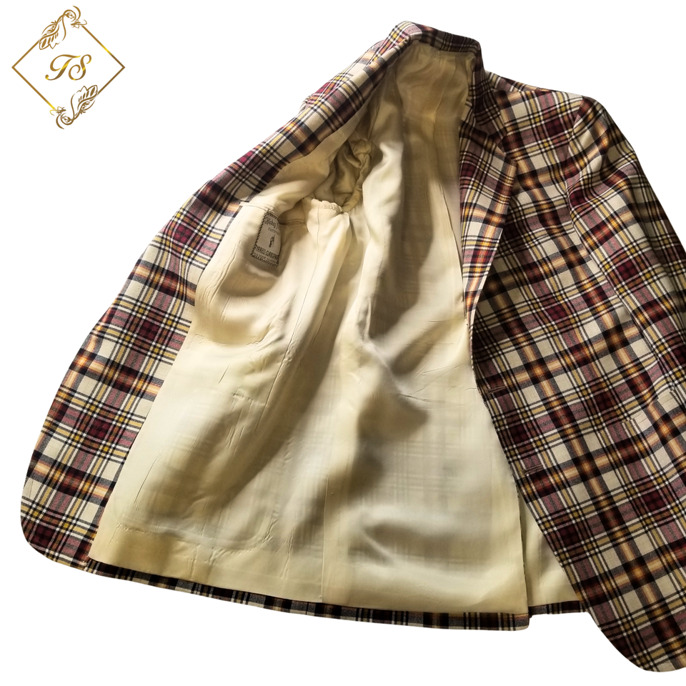 Vintage 80s Hickey Freeman Men Blazer 40R Plaid Sport Coat Jacket Patch ...