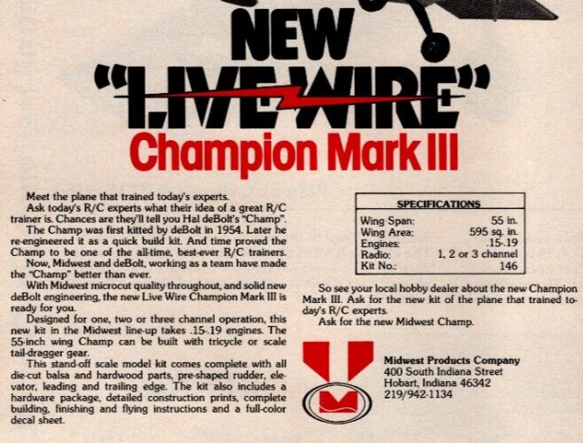 1979 Champion Mark III Midwest Products Airplane Kit Page Vintage Print ...