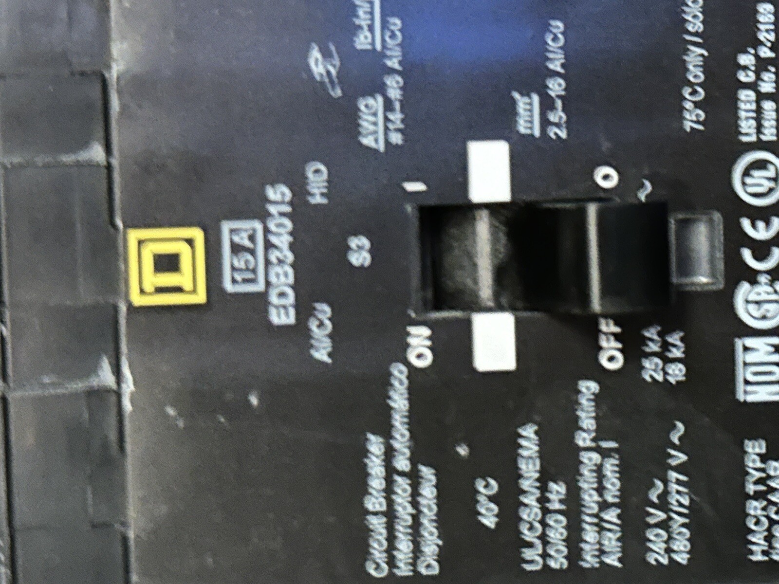 SQUARE D 15 AMP CIRCUIT BREAKER 480Y/277 VAC 3 POLE EDB34015 | eBay