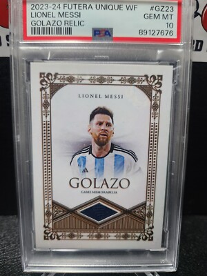 2023-24 Futera Unique WF Golazo Relic LIONEL MESSI #GZ23 PSA 10 POP 1 ...