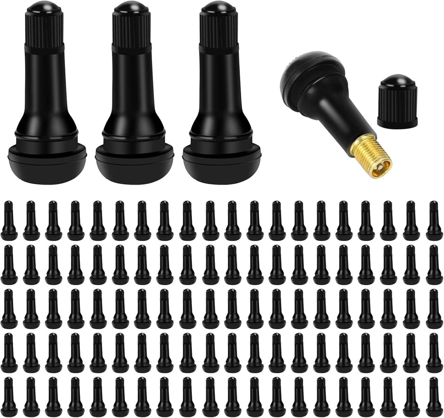 100 PC TR413 Wheel Tire Valve Stems Short Black Rubber Cap for Car ...