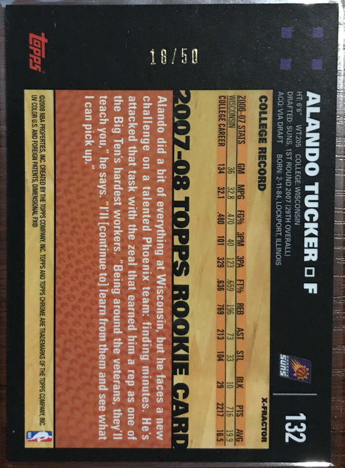 2007-08 Alando Tucker Topps Chrome XFRACTOR #18/50 Nice! Rookie RC | eBay