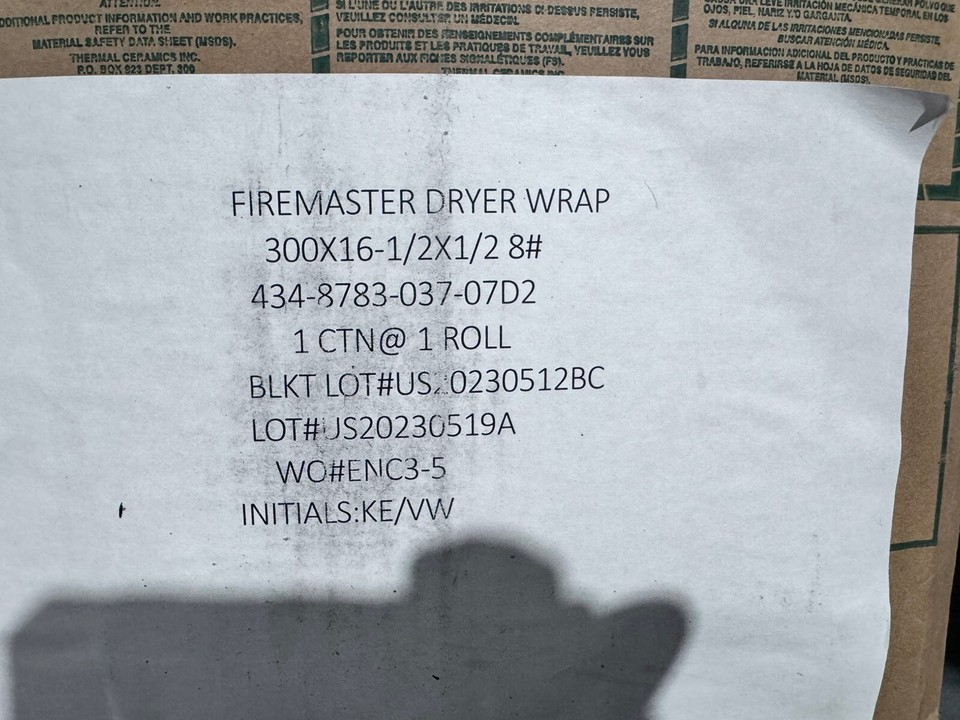 Firemaster Dryerwrap Ceramic Insulation 300"x16"x1/2" | eBay