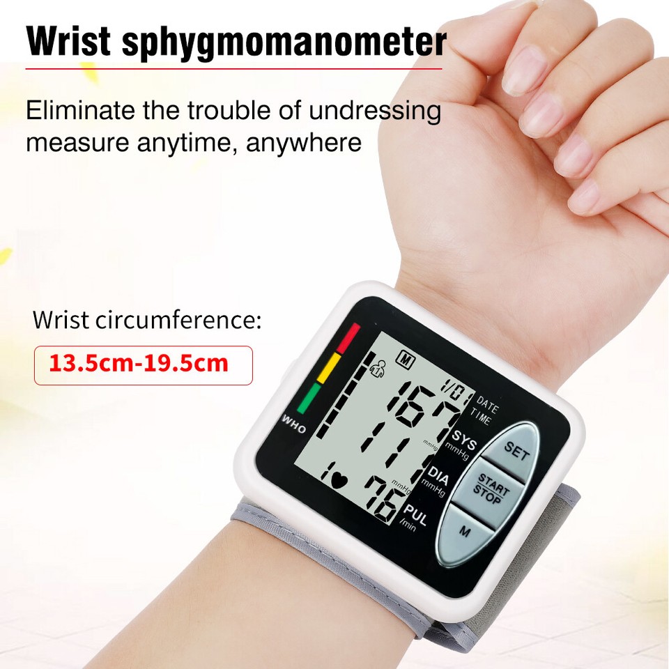 Digital Automatic Wrist Blood Pressure Monitor Heart Rate Kit BP Cuff ...