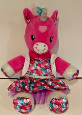 Build A Bear Candy Hearts Unicorn Plush Hot Pink BFF With TUTU Dress 17 ...