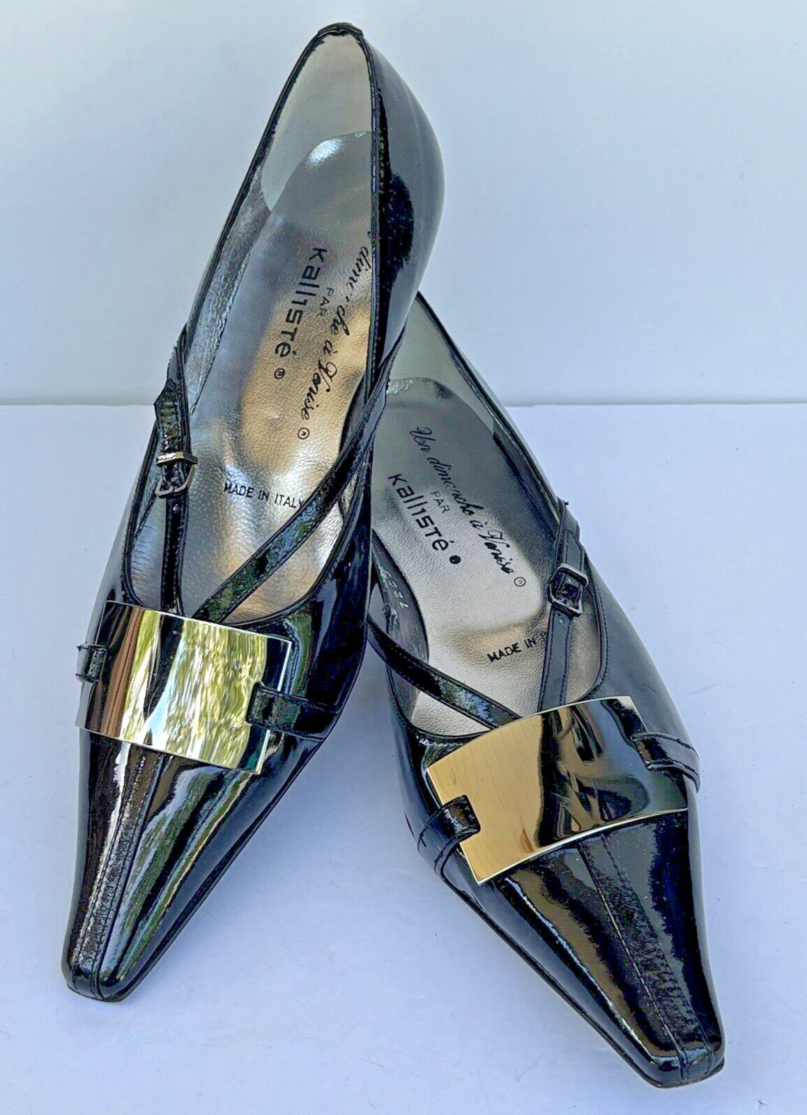 KALLISTE Italy Silver Plate Patent Leather Flats Heel… - Gem