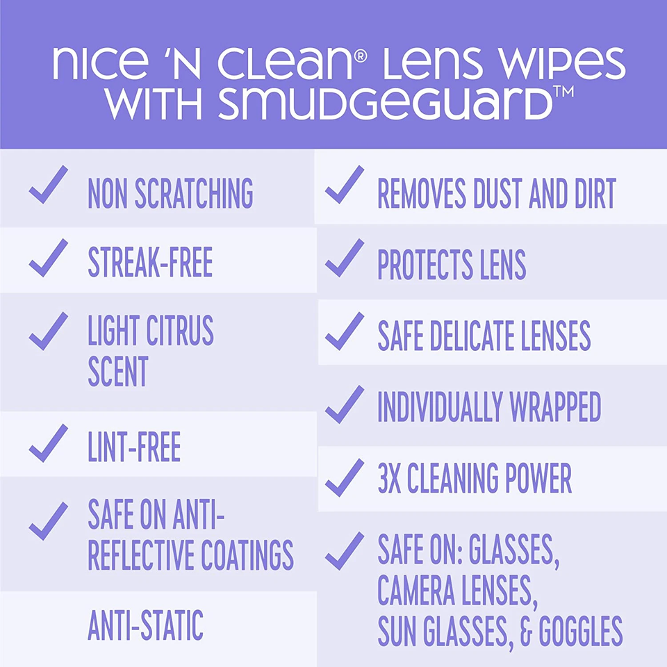 Nice 'N Clean Smudgeguard Lens Cleaning Wipes (100 Total Wipes) | Pre ...